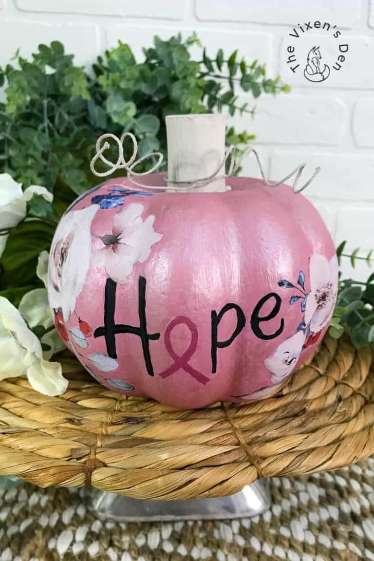 Chalk Painted Floral Breast Cancer Pumpkin - The Vixen's Den Studio