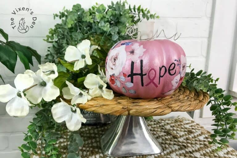 Chalk Painted Floral Breast Cancer Pumpkin - The Vixen's Den Studio