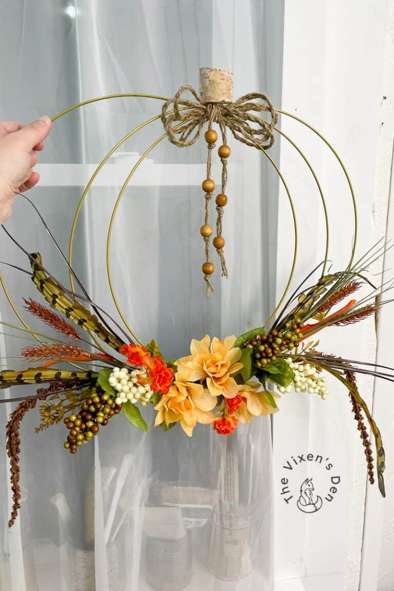 Easy Pumpkin Wreath from Wire Hoops - The Vixen's Den Studio