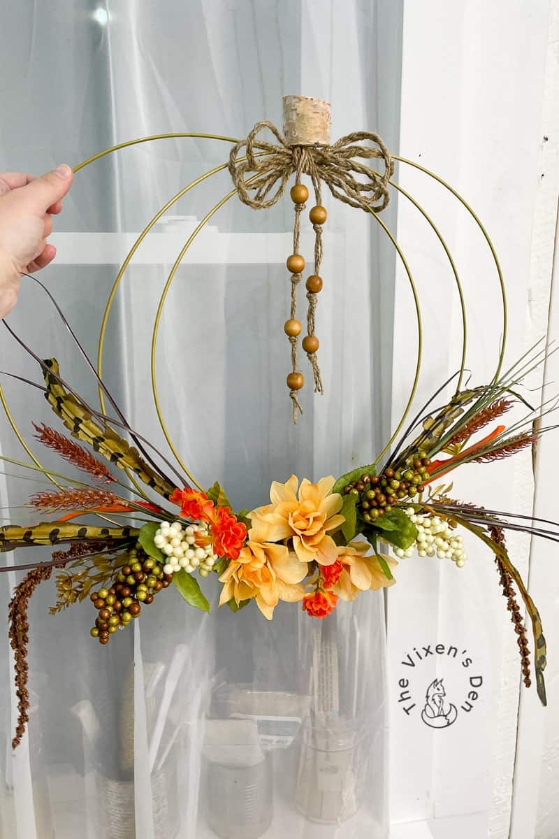Easy Pumpkin Wreath from Wire Hoops - The Vixen's Den Studio