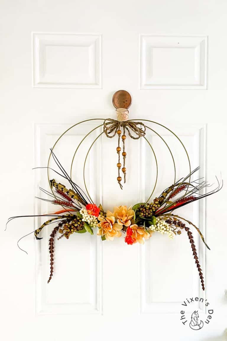 Easy Pumpkin Wreath from Wire Hoops - The Vixen's Den Studio