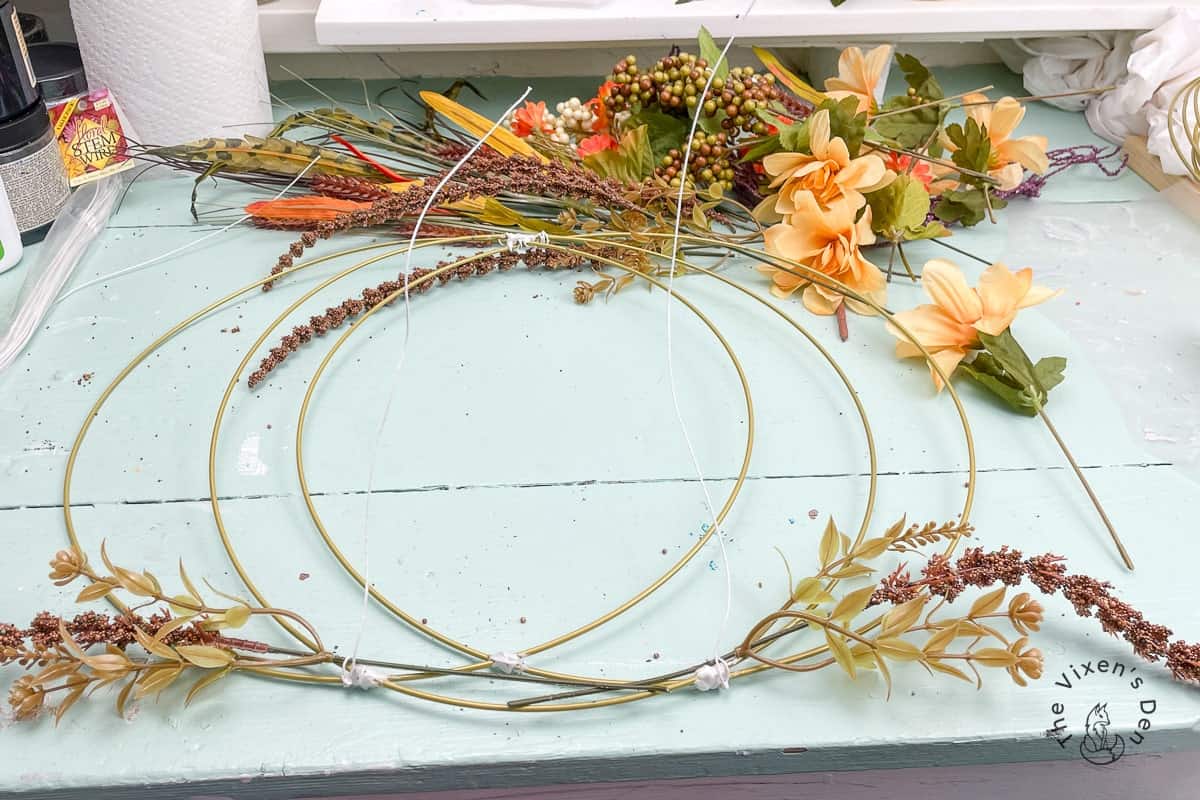 Easy Pumpkin Wreath from Wire Hoops - The Vixen's Den Studio