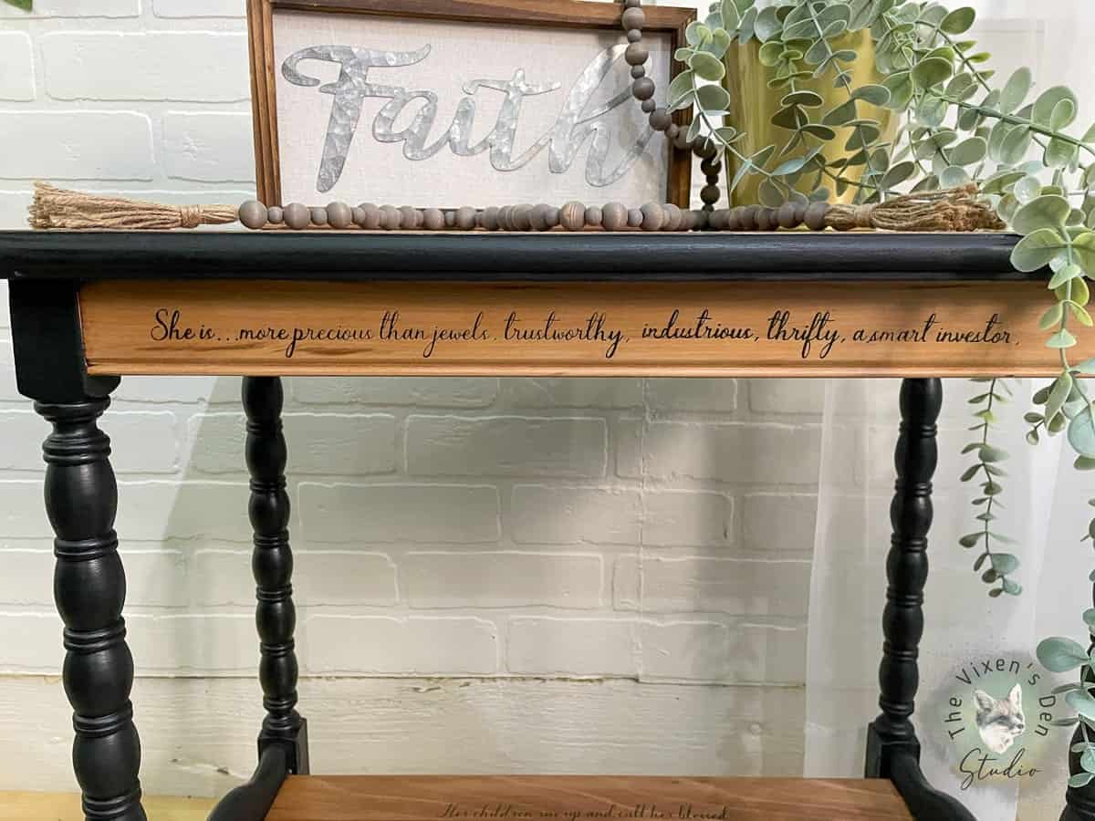 Chalk Painted Wood End Table with Rice Decoupage Paper and Scripture ...