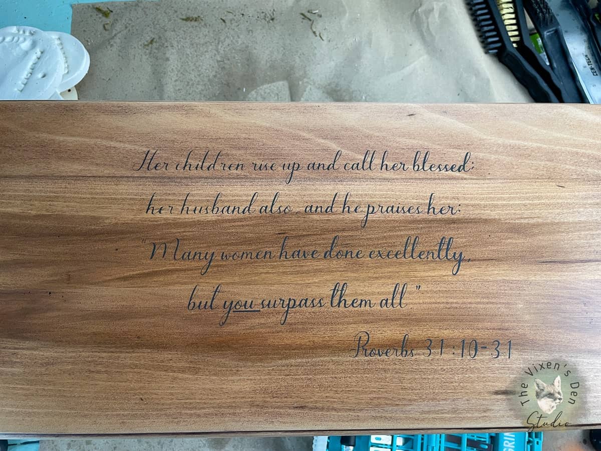 Chalk Painted Wood End Table with Rice Decoupage Paper and Scripture ...
