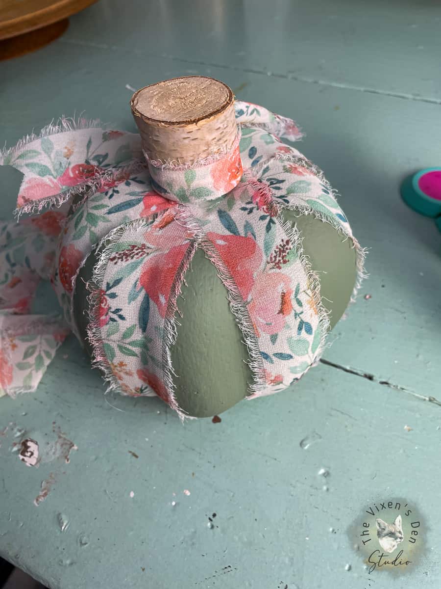 Cottage Core Pumpkin with Chalk Paint and Ribbon - The Vixen's Den Studio