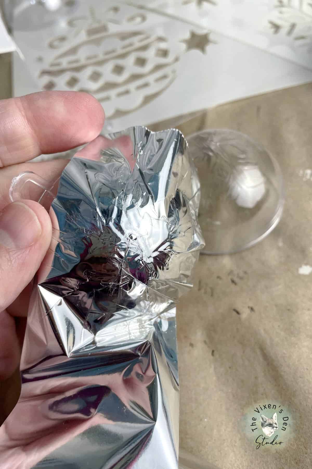 Easy DIY Faux Silver Leaf Gift-filled Ornament - The Vixen's Den Studio
