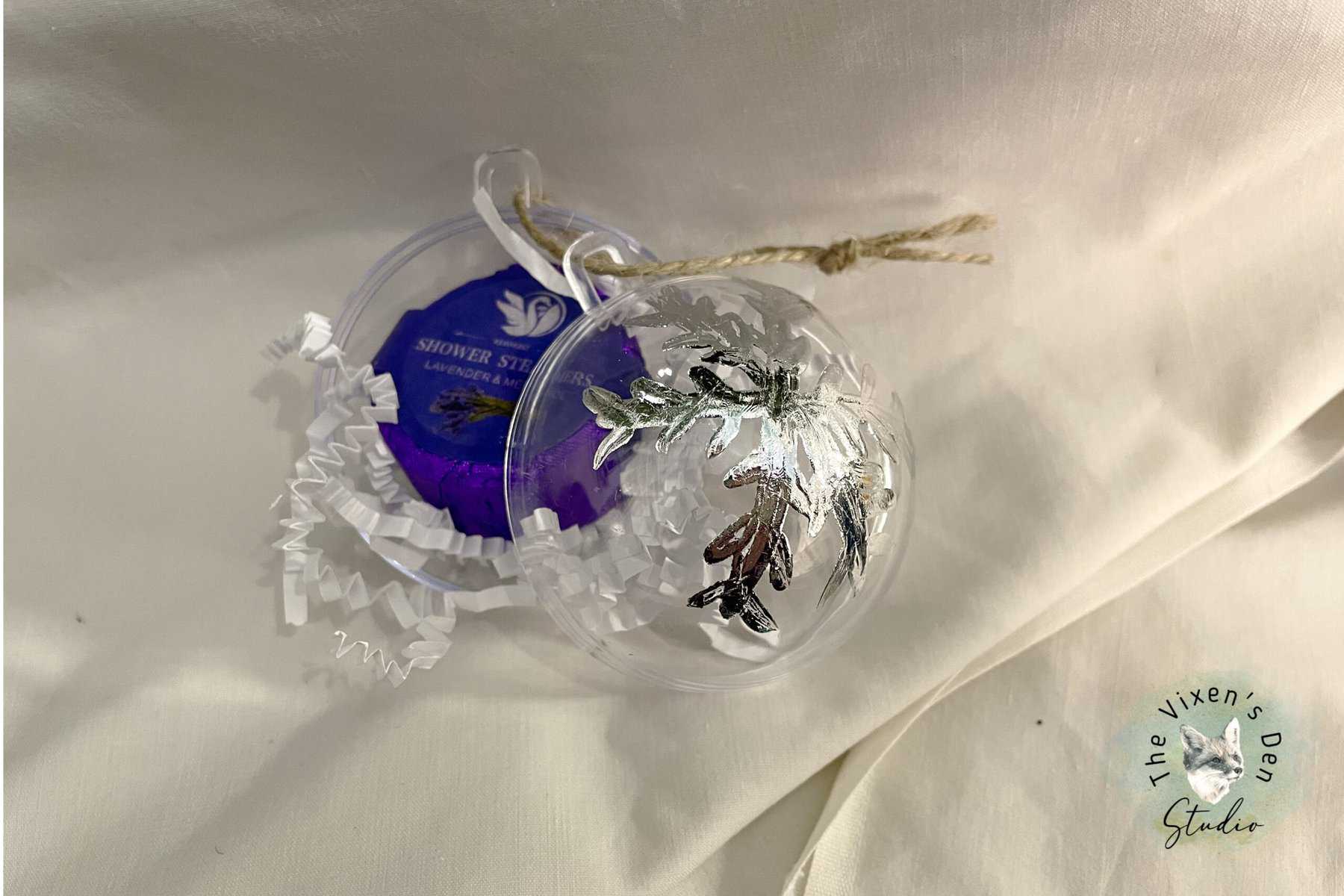 Easy DIY Faux Silver Leaf Gift-filled Ornament - The Vixen's Den Studio