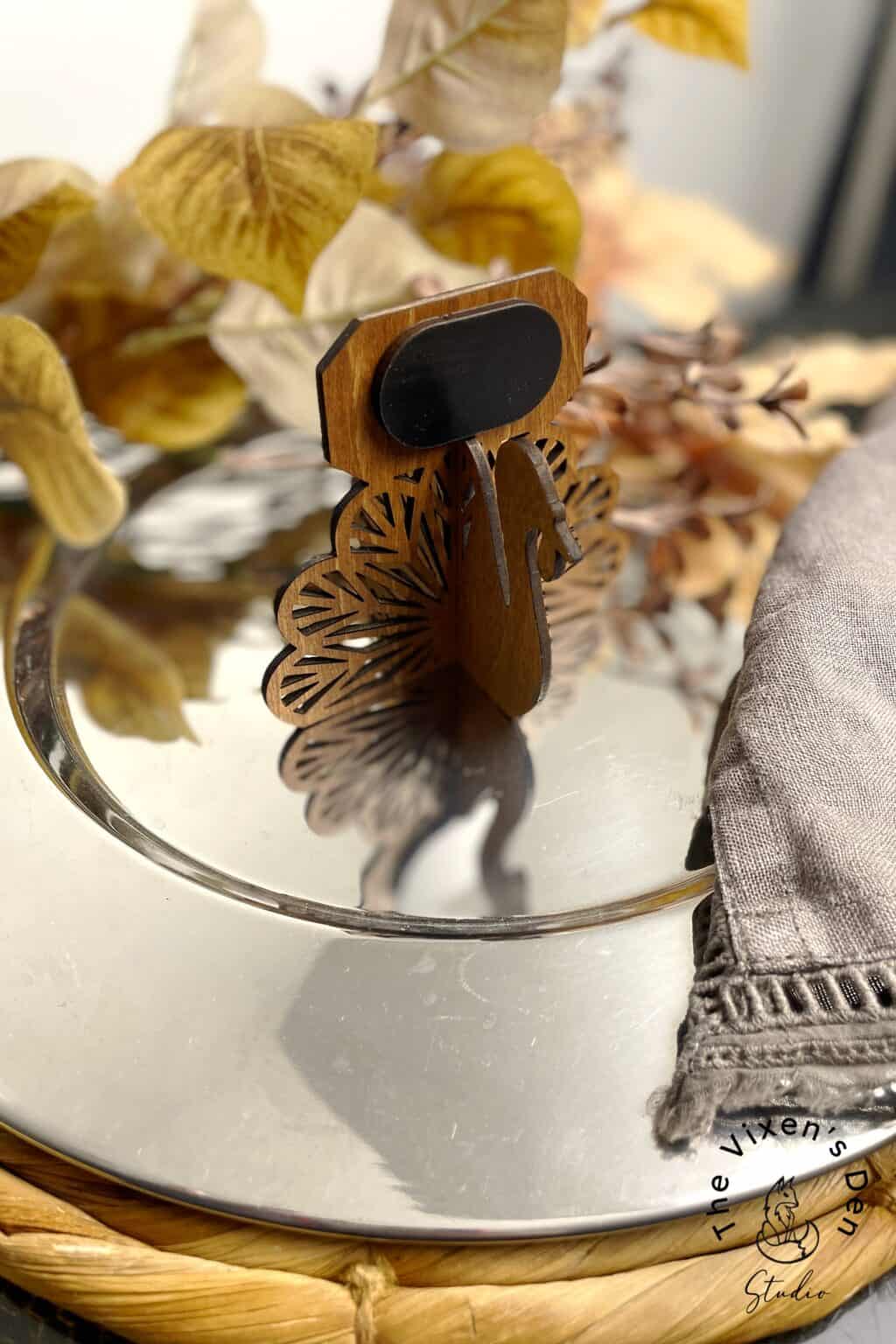 Reusable Wood Turkey Place Cards for Thanksgiving - The Vixen's Den Studio